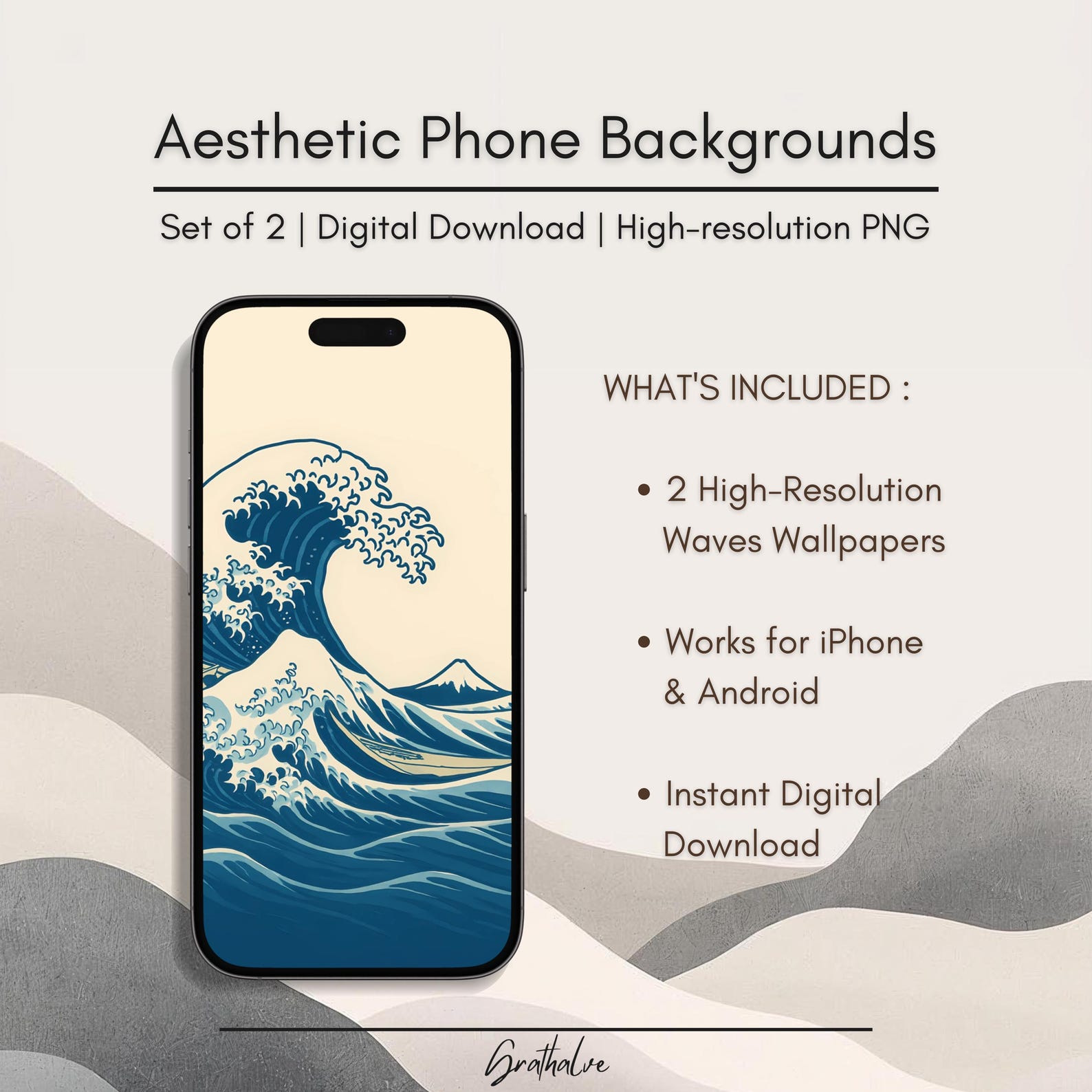 Wave Phone Wallpaper | Japanese Art, Ocean Theme (digital Download - Etsy