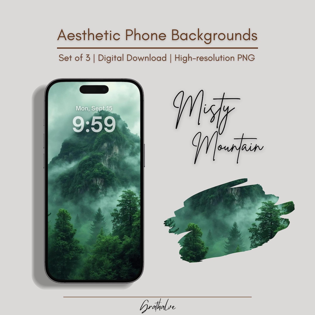 Misty Mountain Phone Wallpaper Set | Forest Lock Screen (digital ...