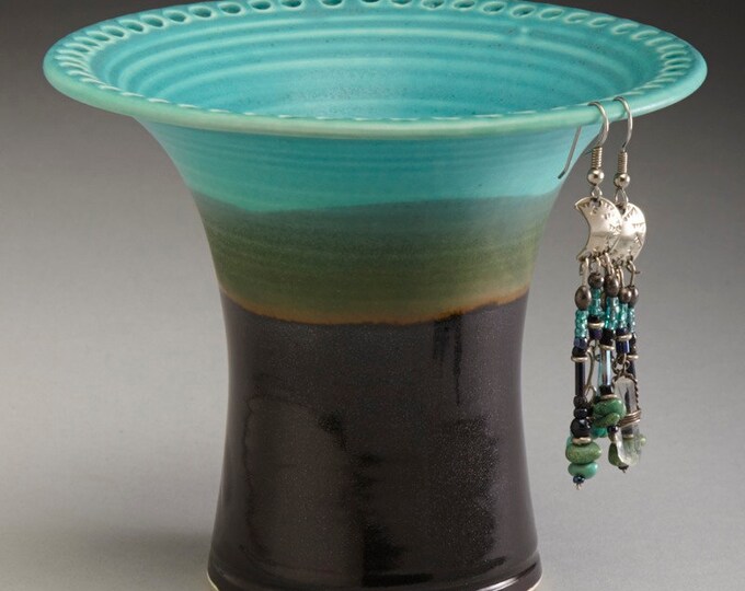 Earring Bowl in Rain Glaze foggy Green/blue Jewelry Bowl/ Earring Dish ...
