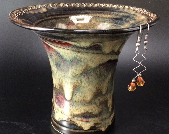 Ceramic Earring Holder With Dish in Waterfall Brown, Pottery Jewelry ...