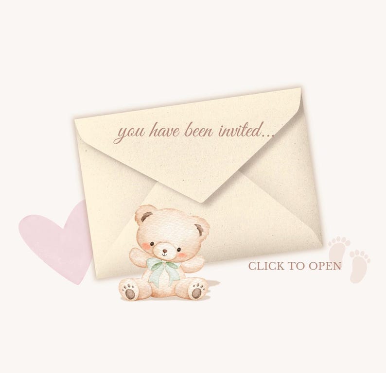 Custom Interactive Baby Shower Invitation, Bear Theme Digital Invite ...