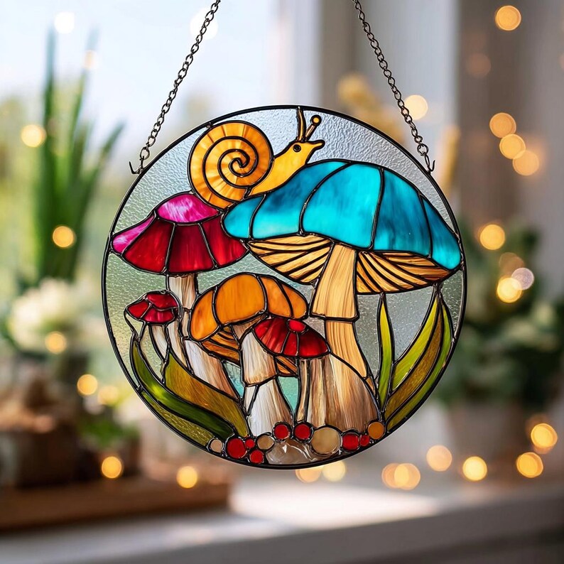 Stained Glass Snail With Mushroom Suncatcher. Snail Fly Agaric. Wall ...