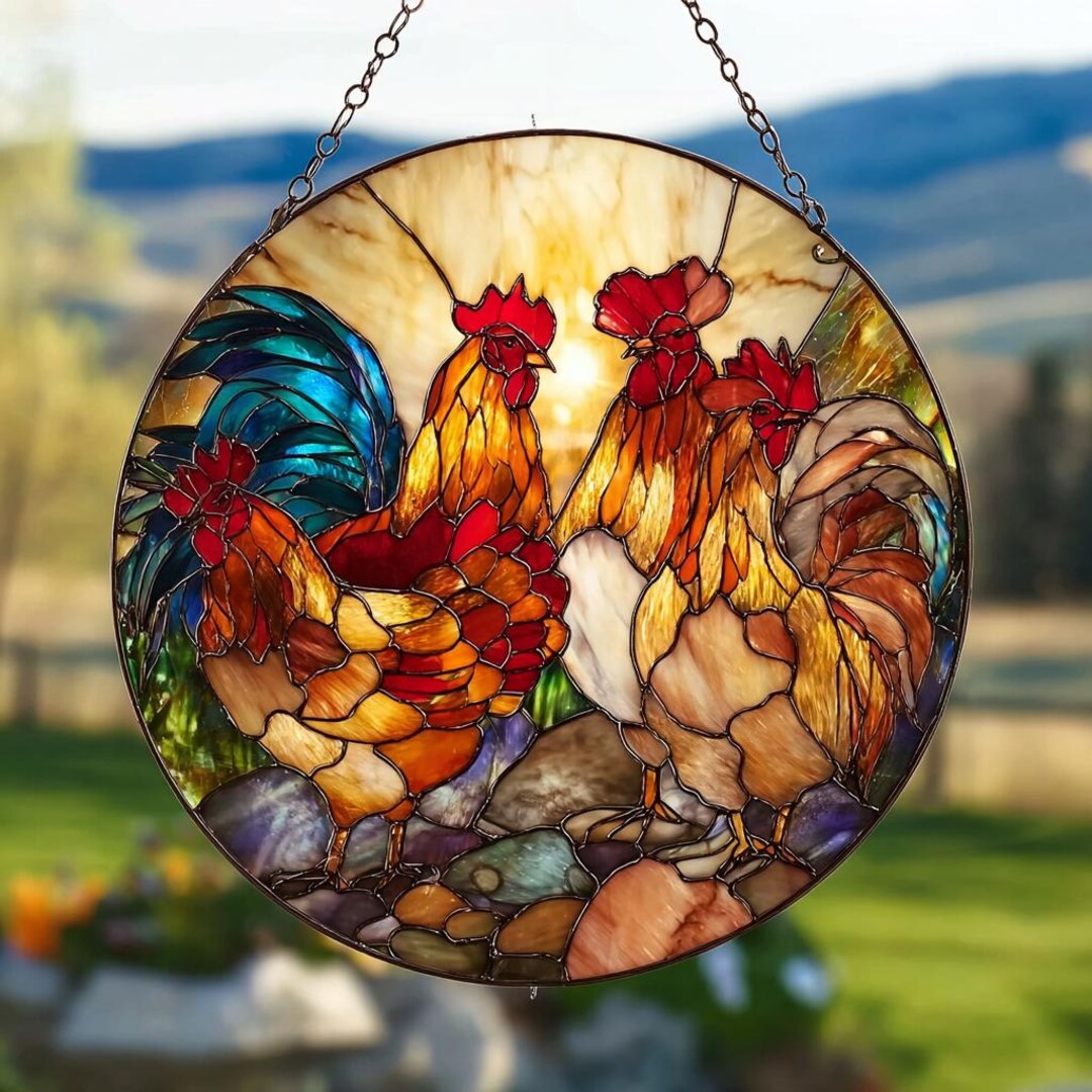 Backyard Chickens, Farmhouse Window Hanging, Handcrafted Colorful ...