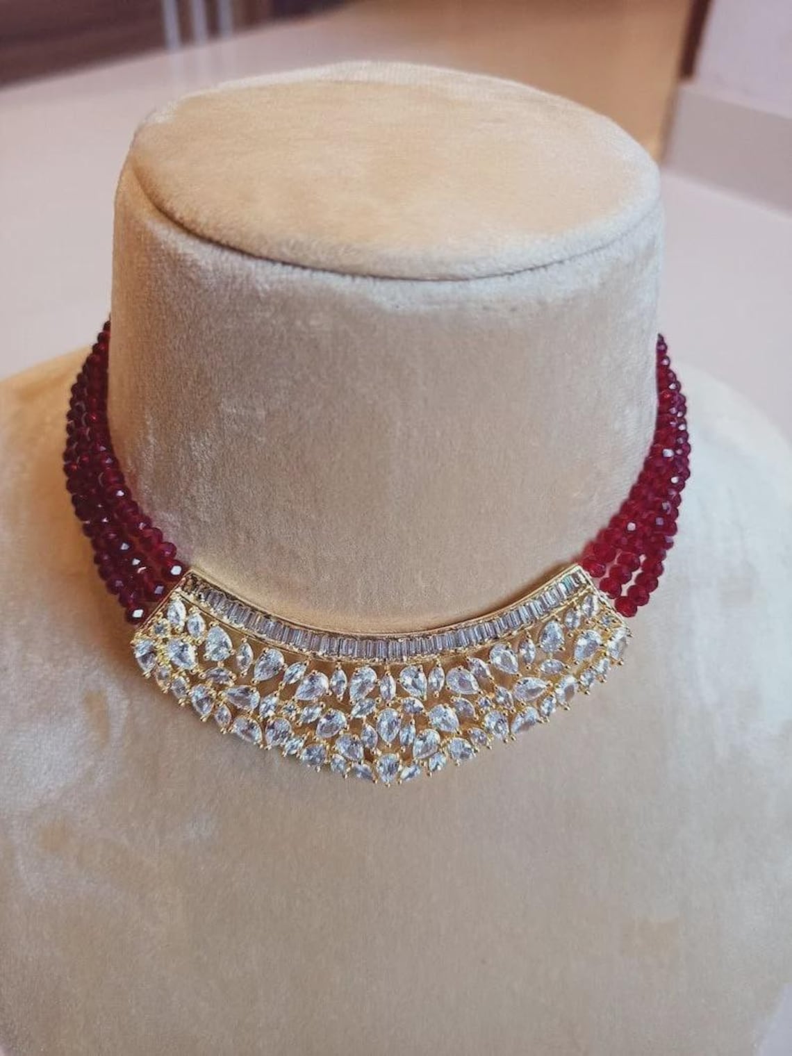 Sabyasachi Ruby Red Crystal Necklace: Indian Bridal Statement Jewelry ...
