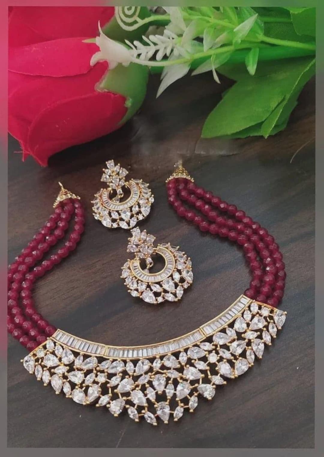 Sabyasachi Ruby Red Crystal Necklace: Indian Bridal Statement Jewelry ...