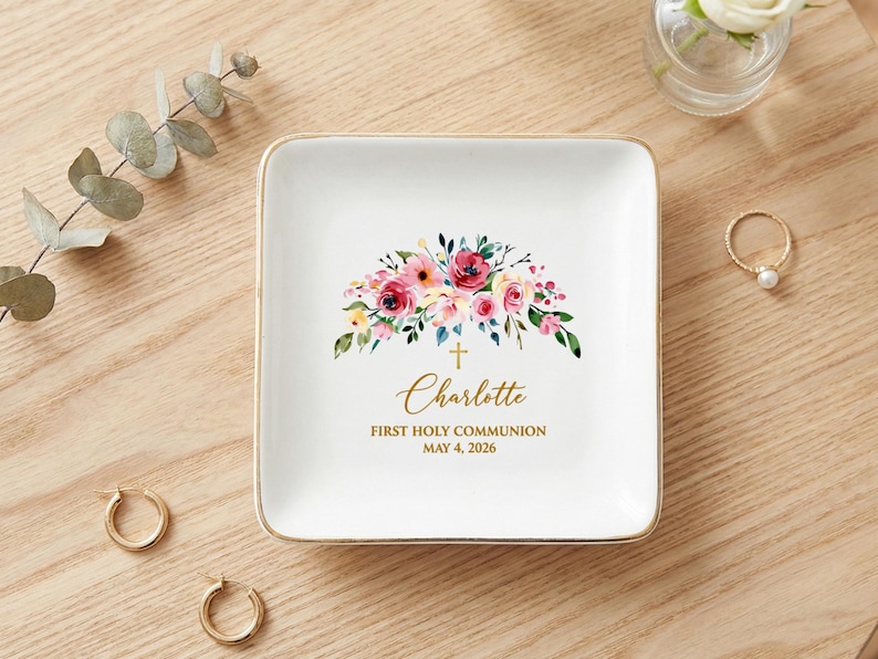 Personalized First Communion Jewelry Dish, Custom Name Date Trinket ...