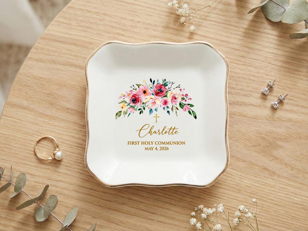 Personalized First Communion Jewelry Dish, Custom Name Date Trinket ...