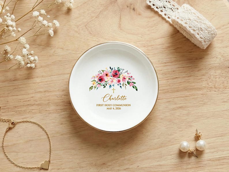 Personalized First Communion Jewelry Dish, Custom Name Date Trinket ...