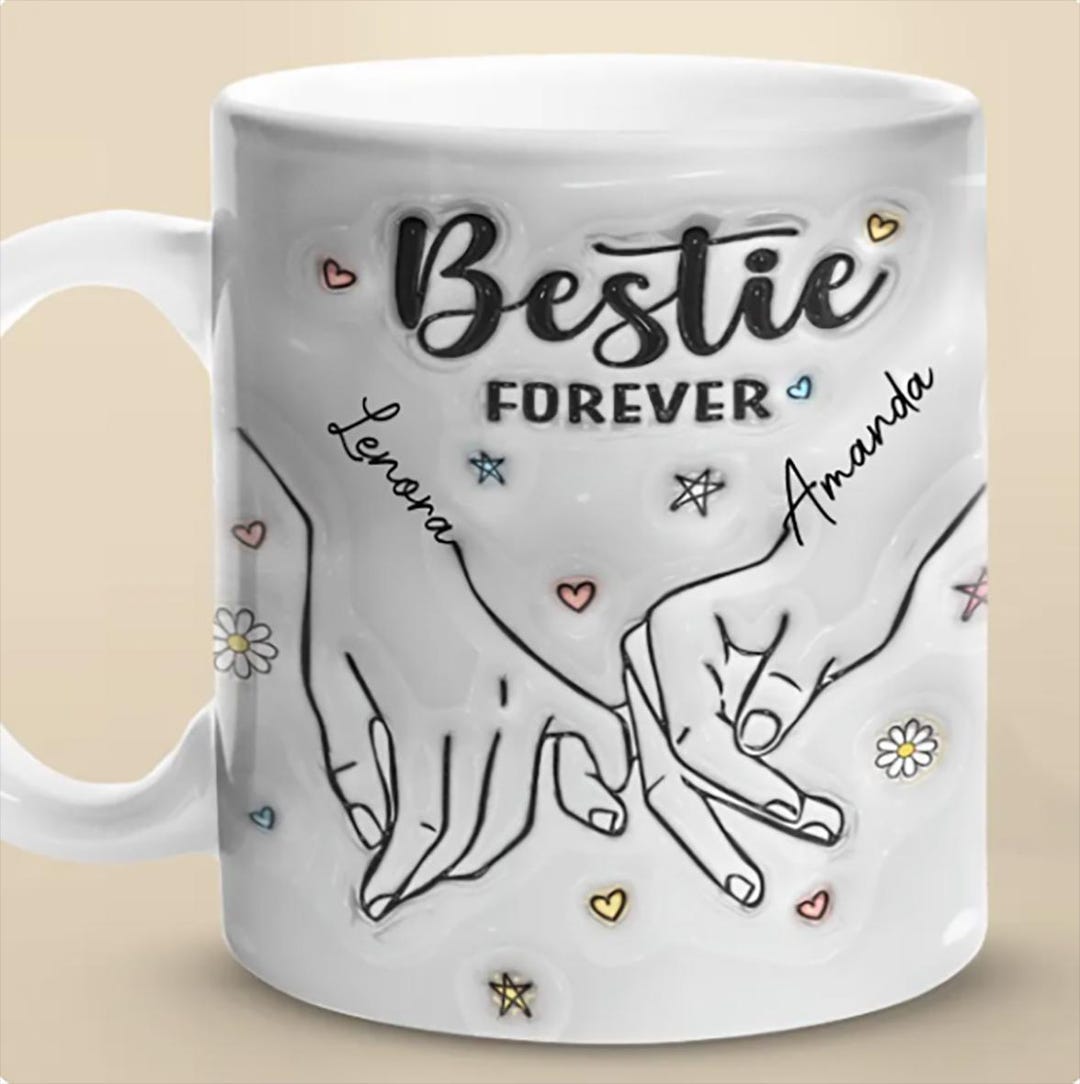 Bestie Forever Personalized Mug - Custom Sister & Best Friend Faux 3D ...