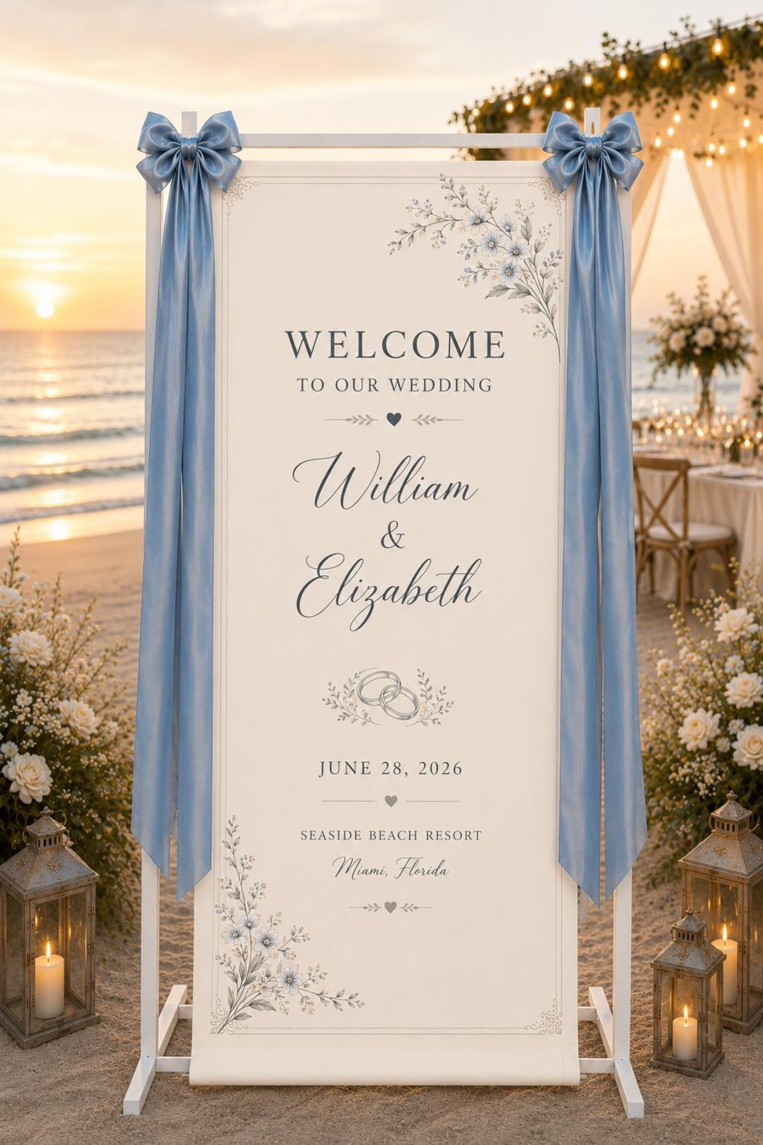 Personalized Wedding Welcome Banner, Custom Fabric Wedding Sign, Beach ...