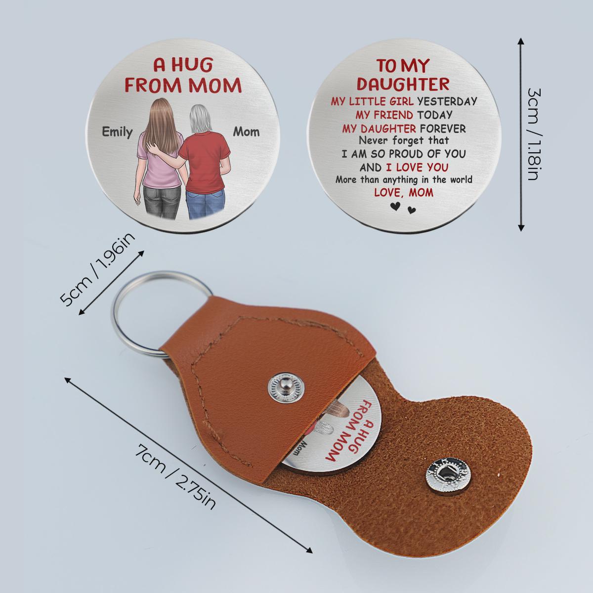 Custom Leather Keychain for Daughter, Personalized Pocket Hug Token, A ...