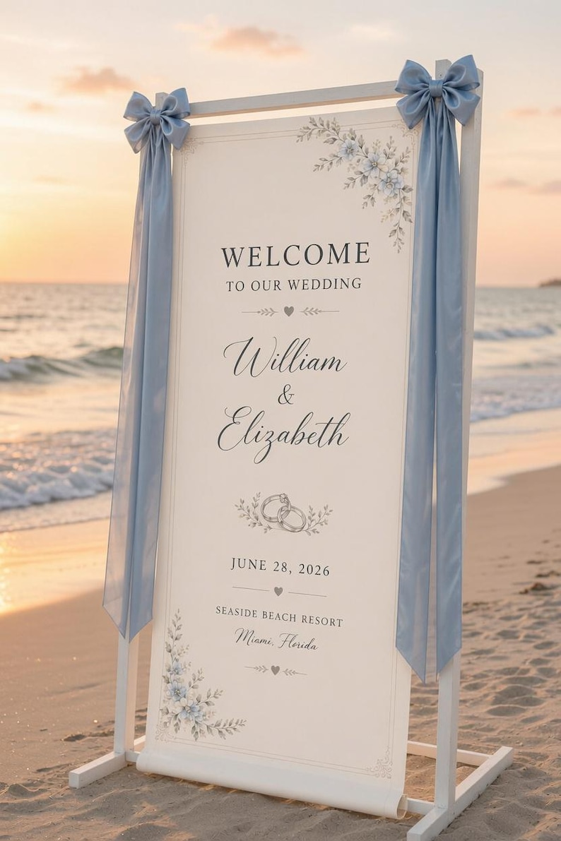 Personalized Wedding Welcome Banner, Custom Fabric Wedding Sign, Beach ...