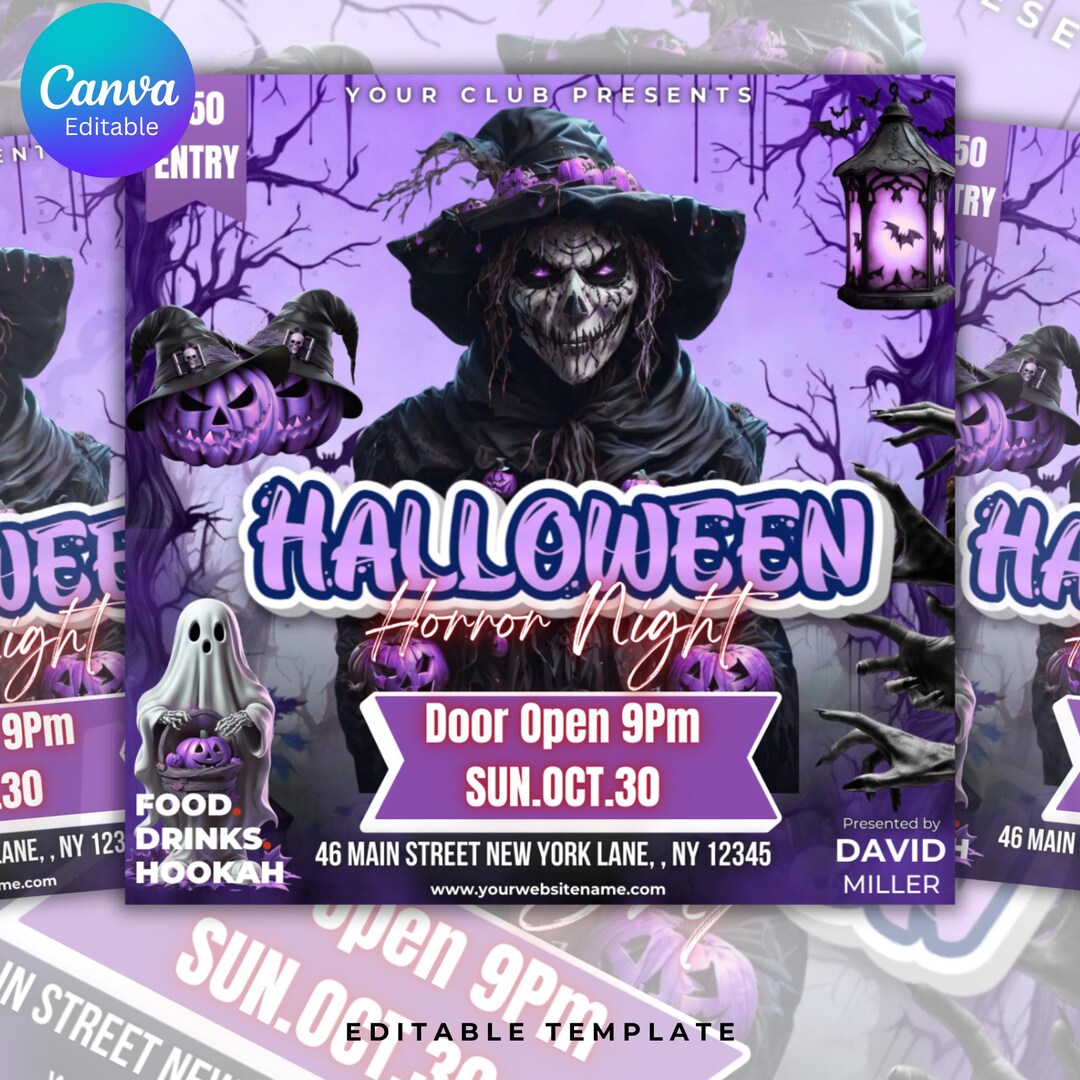 Editable Halloween Night Party Flyer Canva, Spooky Club Event Canva ...