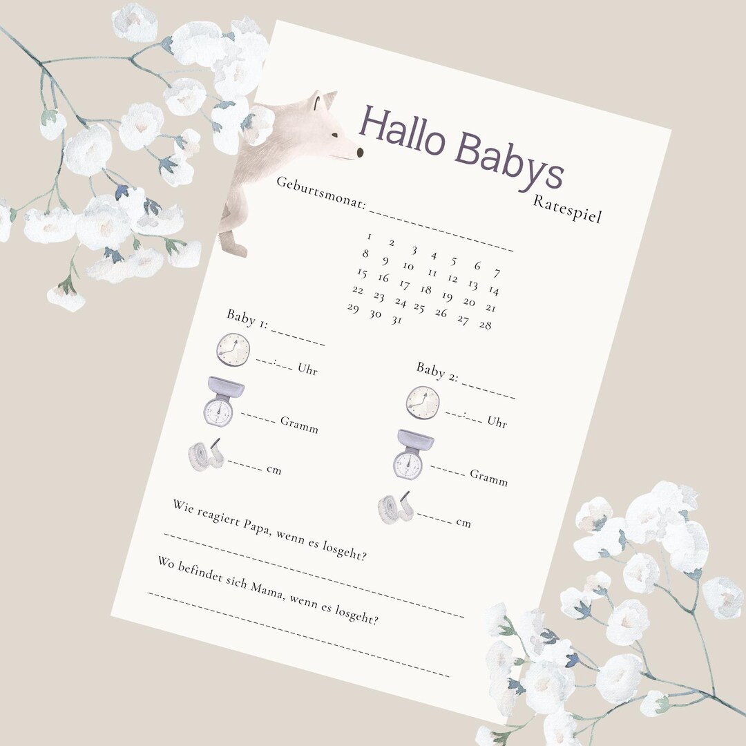 Twins Babyshower Guessing Game, Forest Design (german) - Etsy