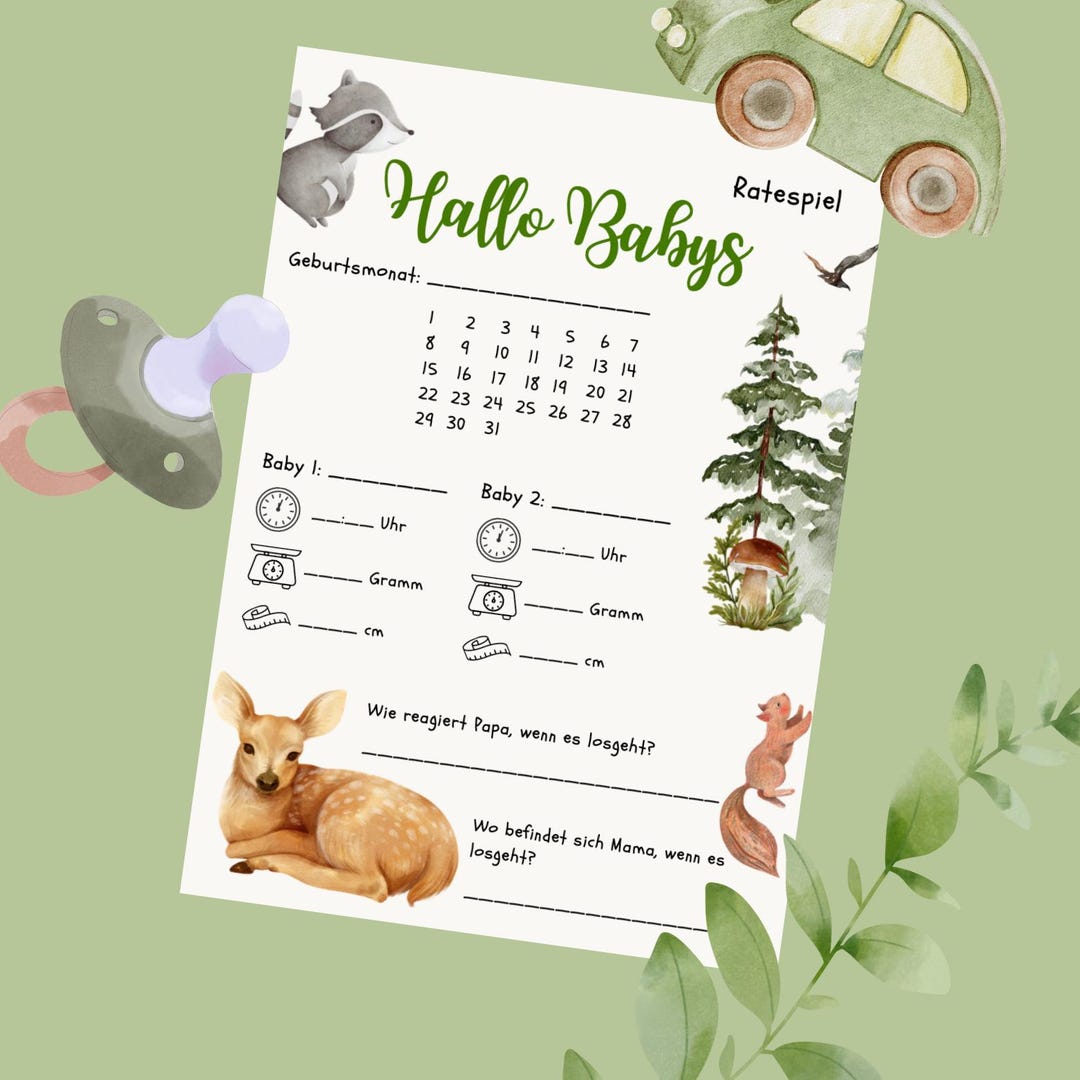 German Twins Baby Shower Guessing Game: Forest Design Guest Activity - Etsy