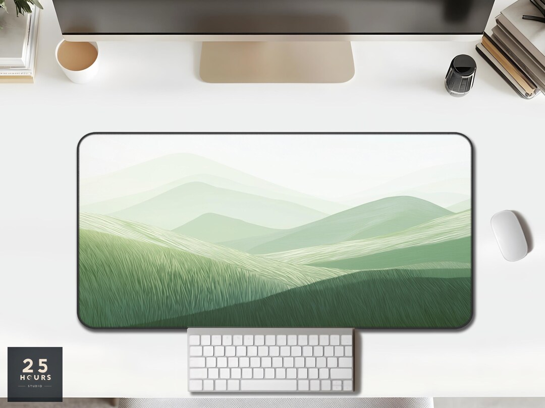 Desk Mat, Sage Green Hills Landscape, Minimalist Wide Mouse Pad for ...