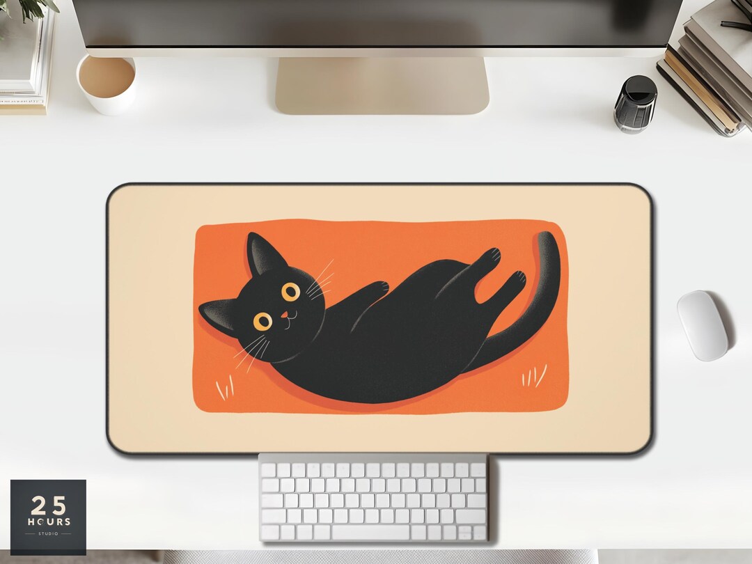 Black Cat Desk Mat: Minimalist Illustration, Anti-slip Rubber Base - Etsy