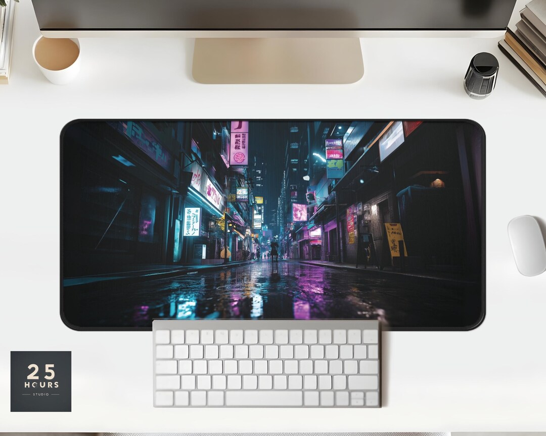 Cyberpunk Desk Mat: Neon Alley Reflections, RGB Gaming Setup - Etsy