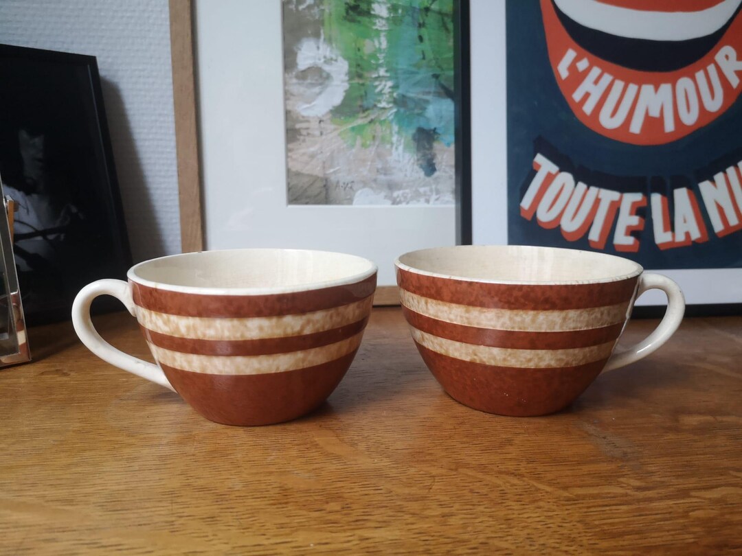 Set of 2 Digoin Cups – Daisy Collection – Vintage French Faience ...