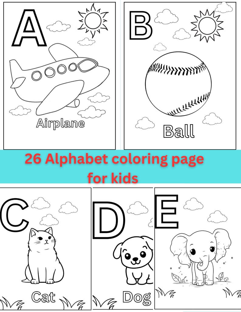Alphabet Coloring Book | A-Z Printable Activity Sheets (PDF) - Etsy Canada