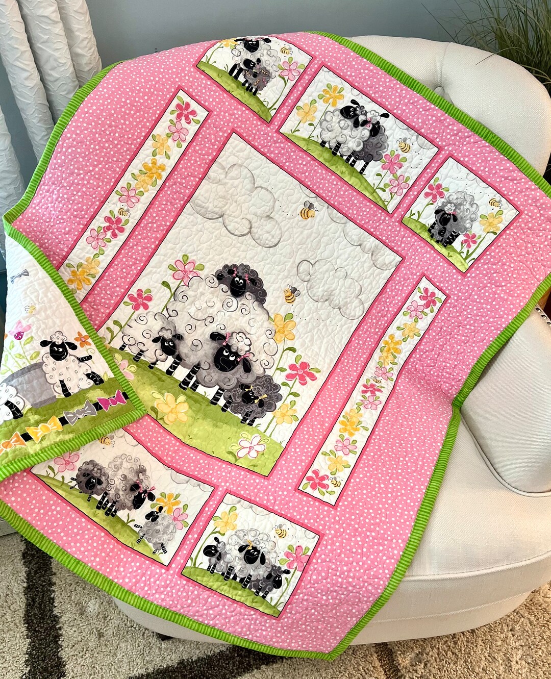 Lamb Baby Quilt, Sheep Baby Quilt, Tummy Time Mat, Play Mat, Quilt for ...