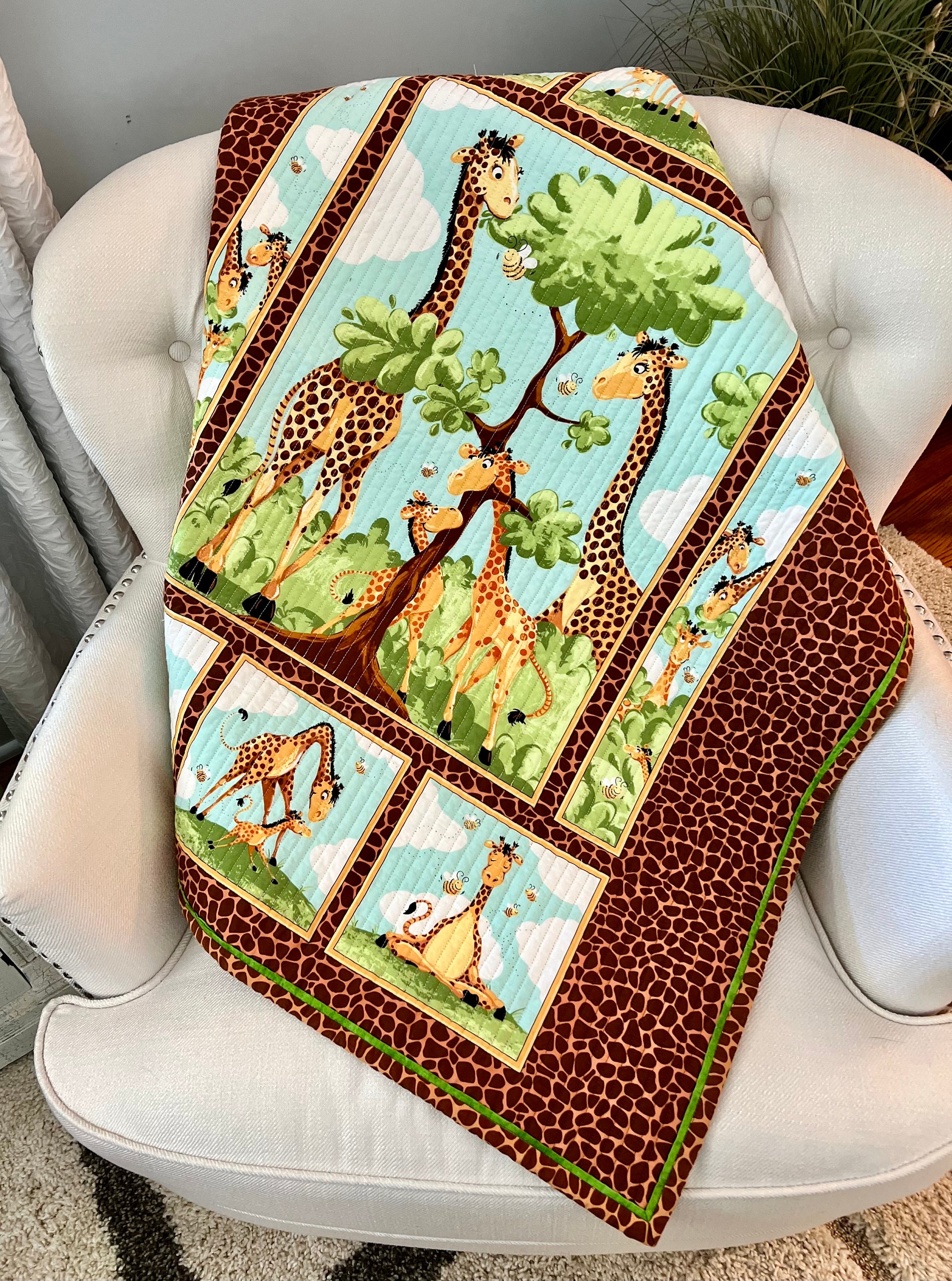 Giraffe Baby Quilt, Jungle Baby Quilt, Giraffe Tummy Time Mat, Giraffe ...