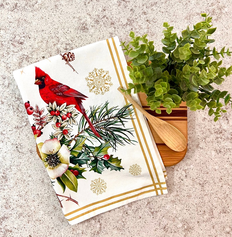 Cardinal Kitchen Towel, Cardinal Tea Towel, Christmas Tea Towel ...