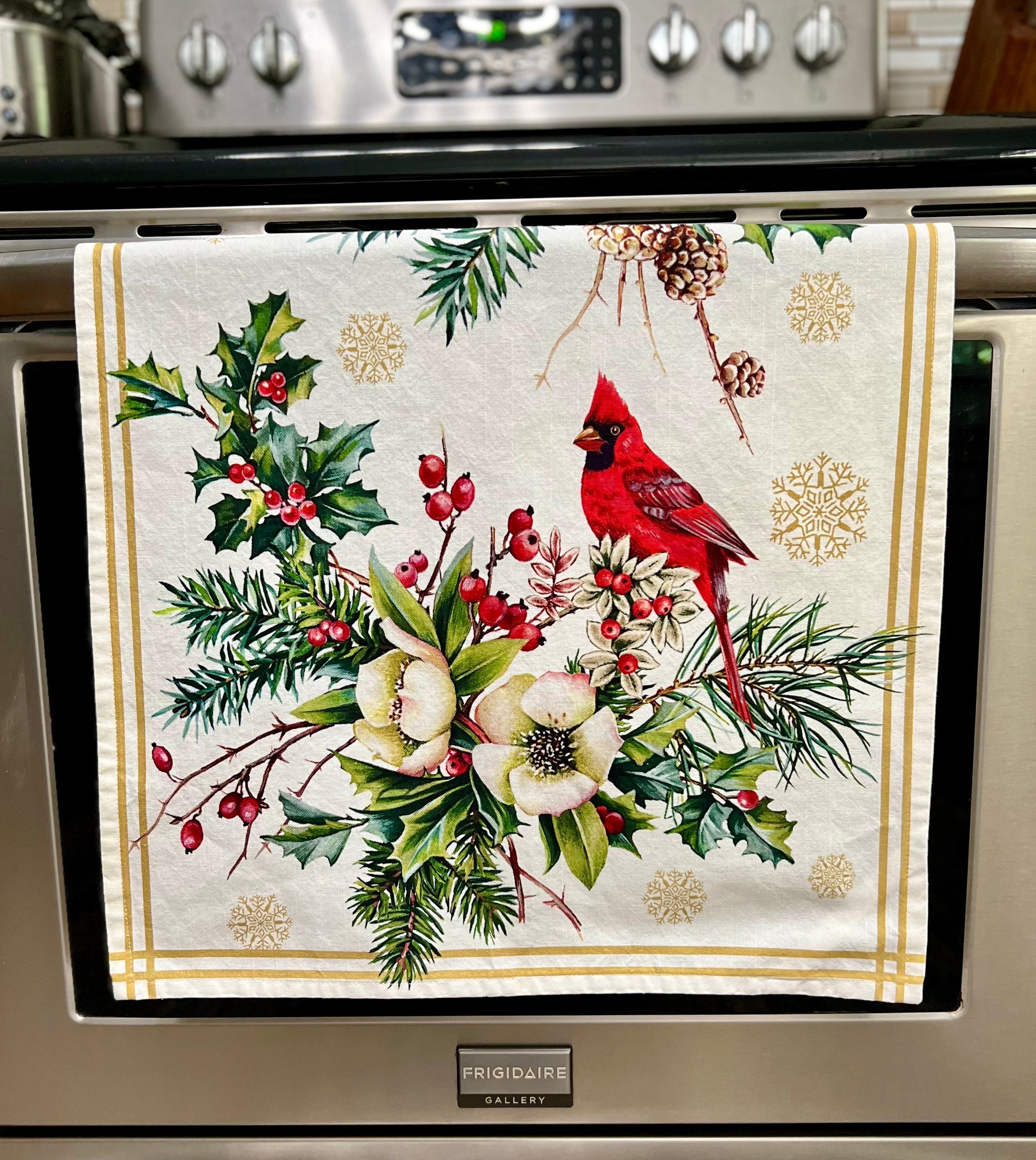 Cardinal Kitchen Towel, Cardinal Tea Towel, Christmas Tea Towel ...