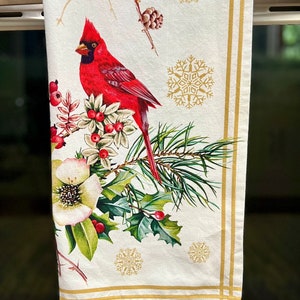 Cardinal Kitchen Towel, Cardinal Tea Towel, Christmas Tea Towel ...
