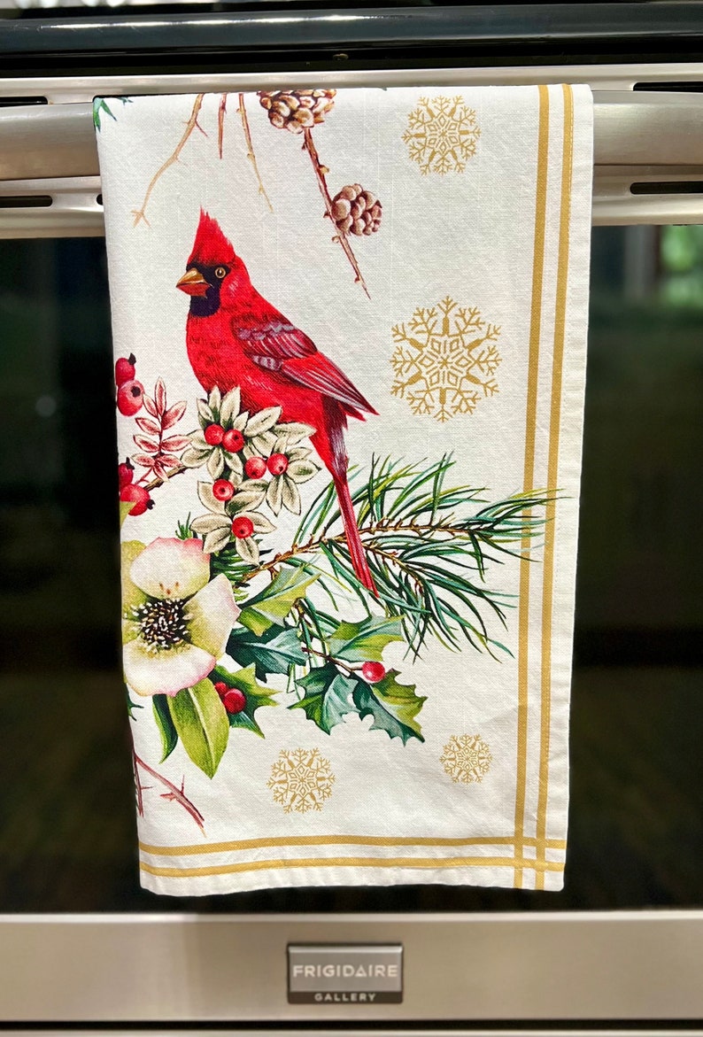 Cardinal Kitchen Towel, Cardinal Tea Towel, Christmas Tea Towel ...