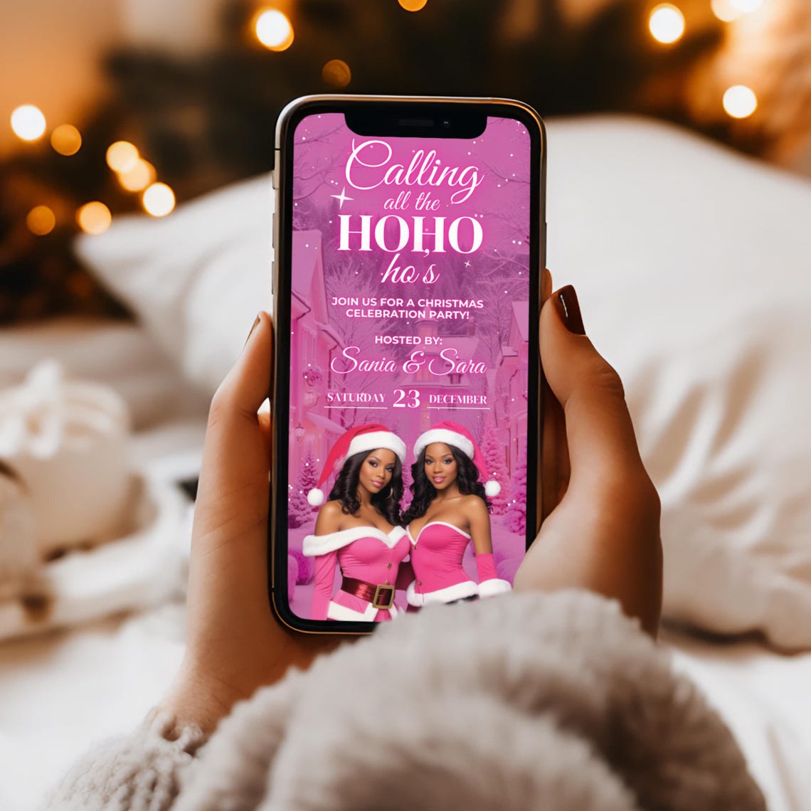 Funny Christmas Invitation: Friendsmas Party Evite, Pink Ho Ho Hos ...