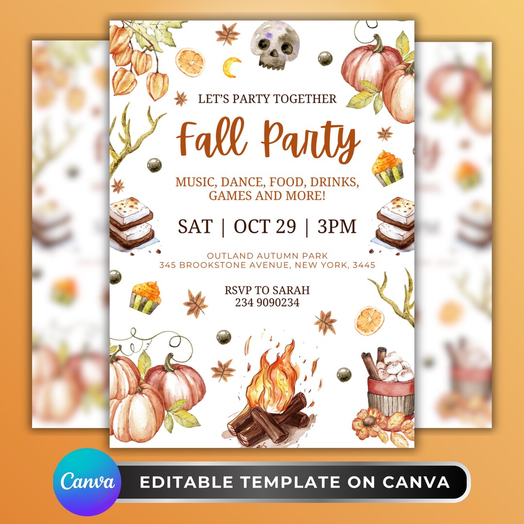Fall Party Flyer, Autumn Festival Flyer Template, Pumpkin Party ...