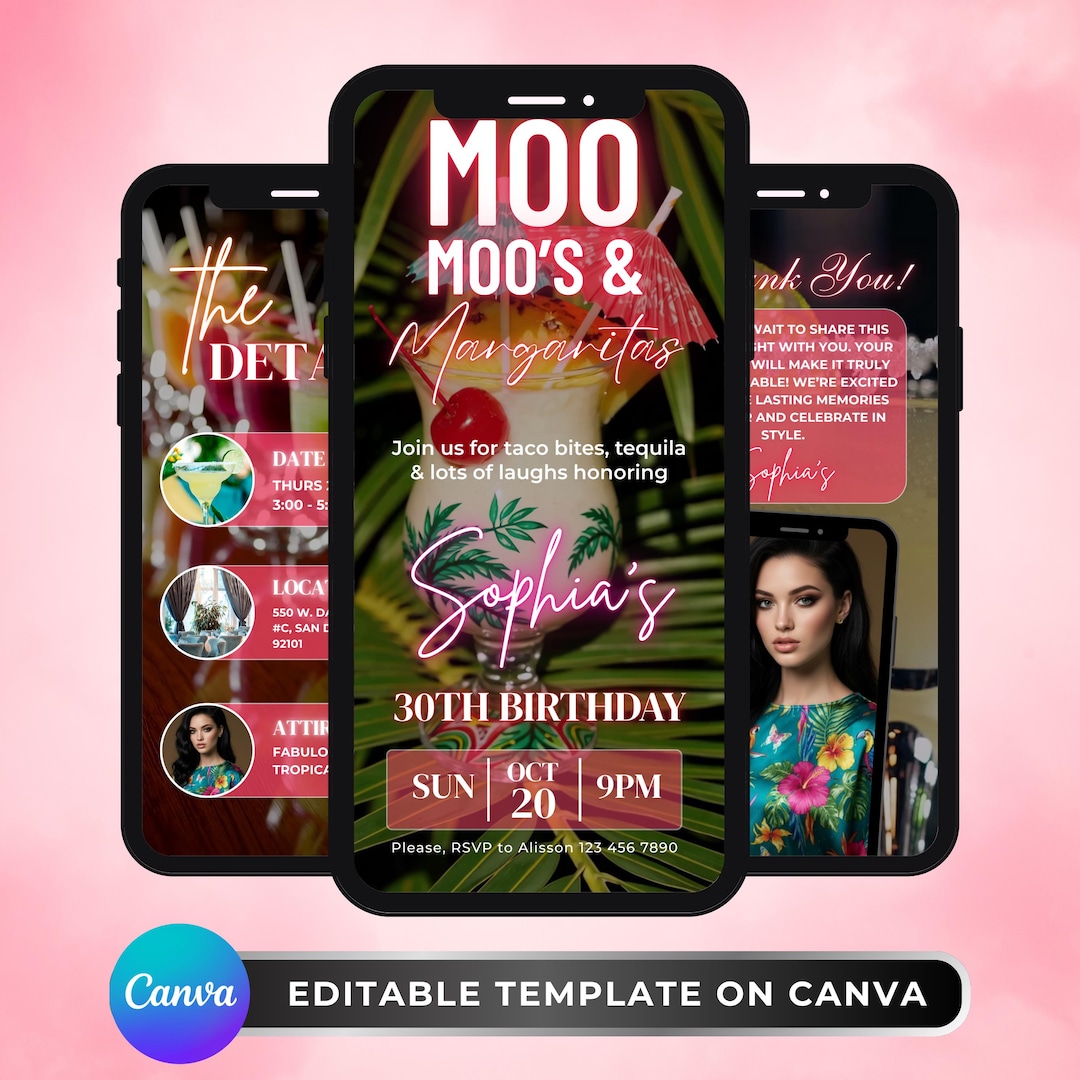 Moo Moos & Margaritas Invitation: Birthday Party Evite, Girls Night ...