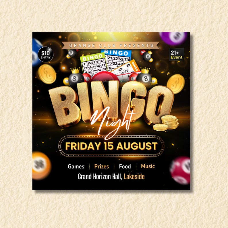Bingo Night Flyer, Editable Canva Template, Casino Party Flyer, Club ...