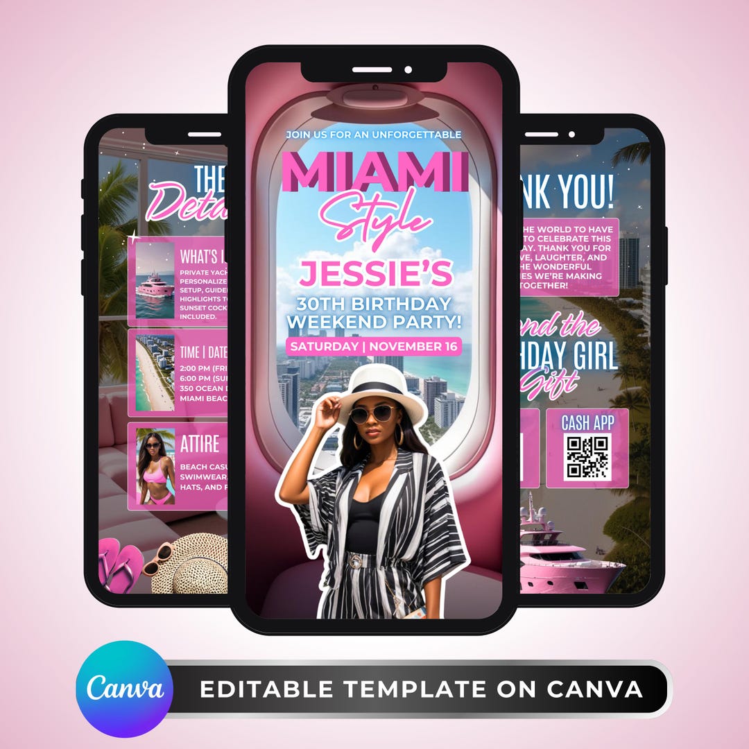 Miami Birthday Invitation Video: Girls Trip Weekend Itinerary, Pink ...