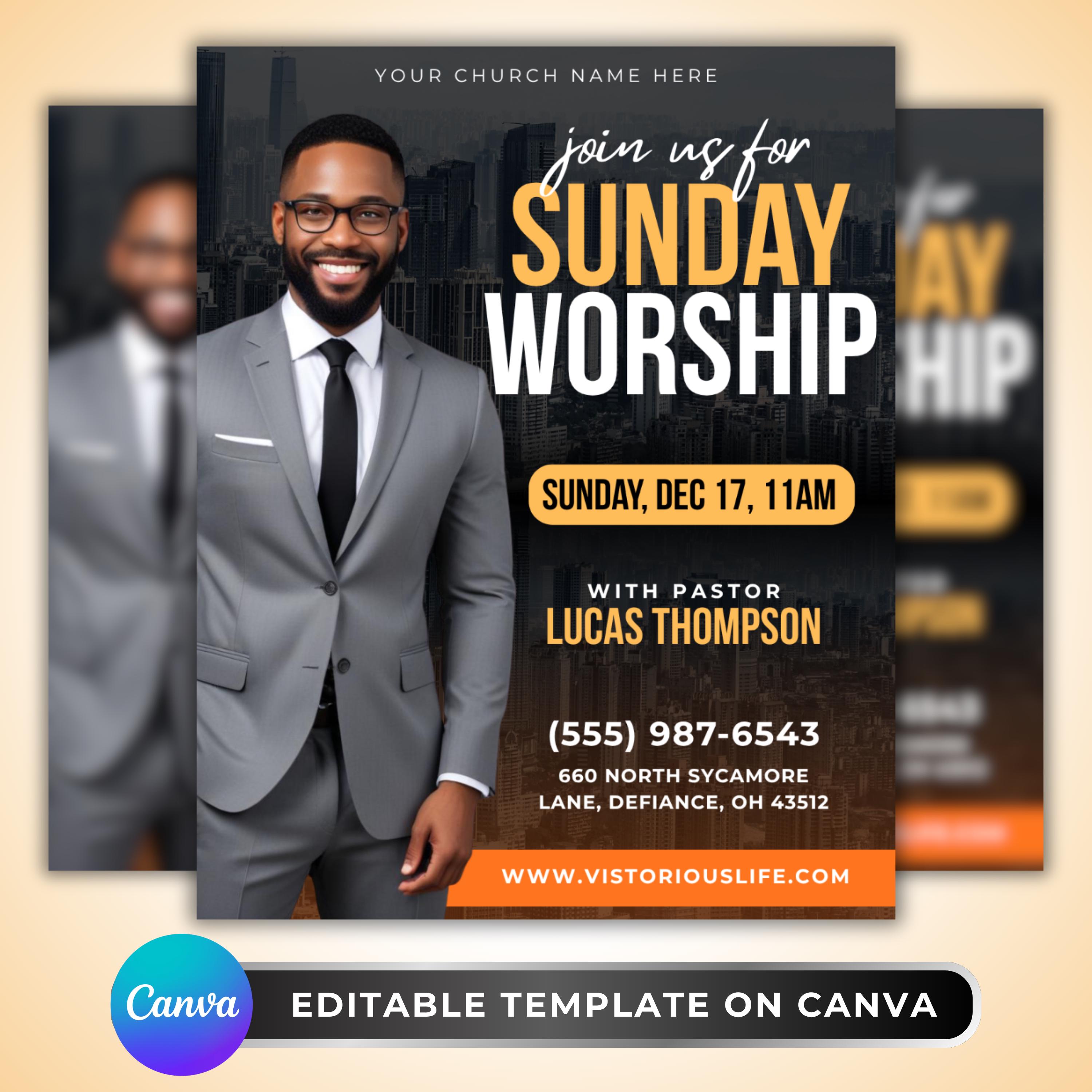 Sunday Worship Flyer: Church Service Invitation, Christian Event ...