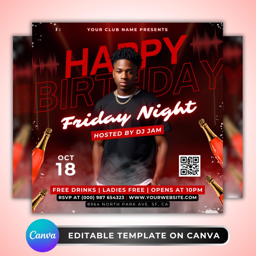 Birthday Party Flyer: Club Night DJ Birthday Event Promo Design ...