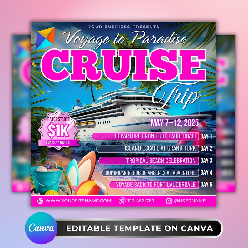 Cruise Trip Flyer, Travel Event Flyer Template, Vacation Party Flyer ...