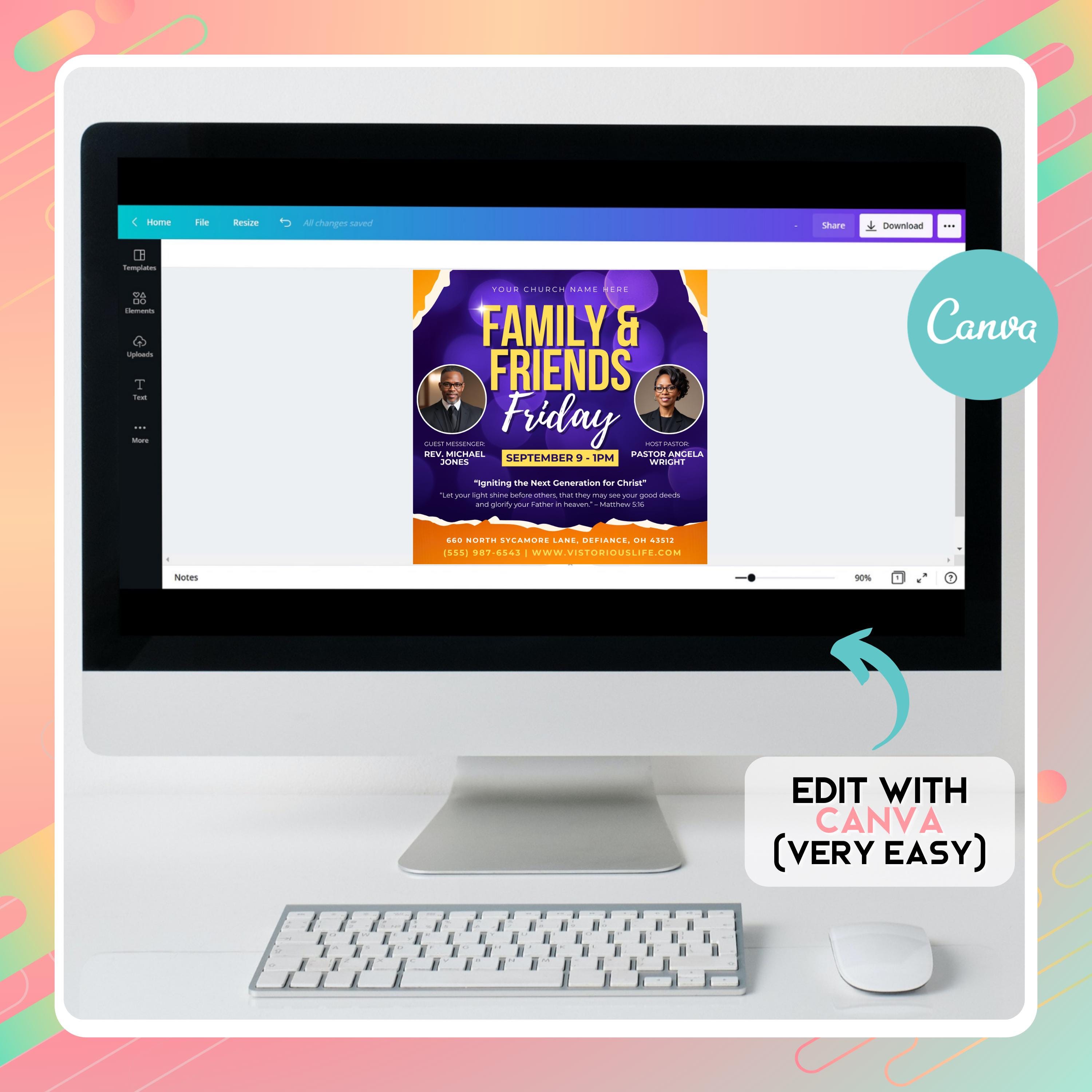 Family and Friends Day Church Flyer Template, Editable Canva Religious ...