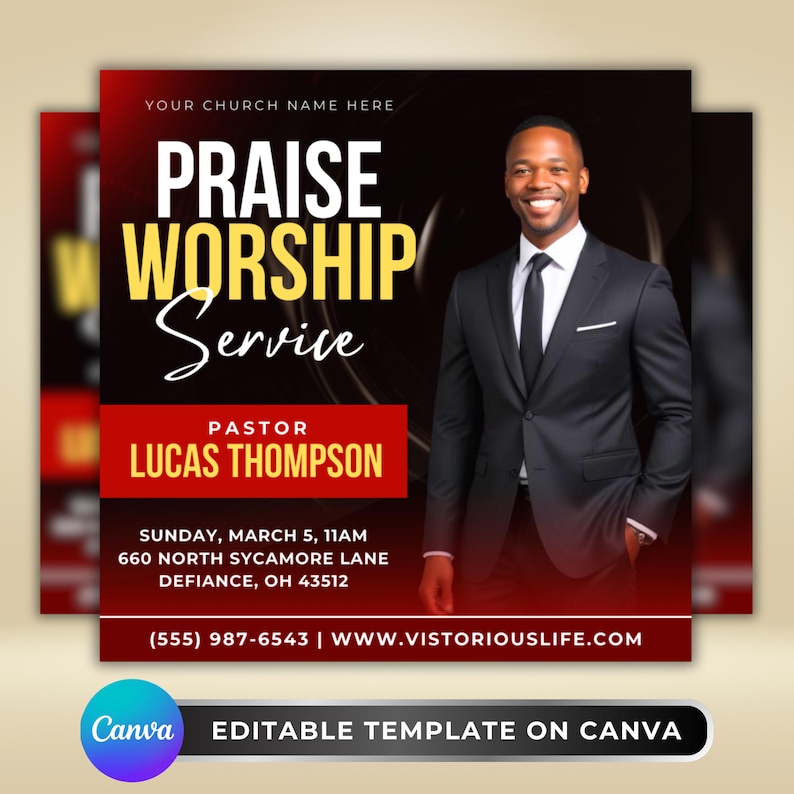 Praise Worship Flyer: Church Service Event, Sunday Ministry Promotion ...