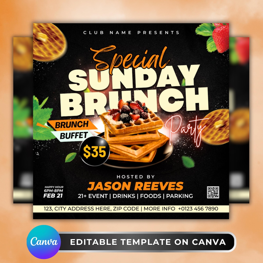 Sunday Brunch Flyer, Brunch Party Invitation, Restaurant Event Poster ...