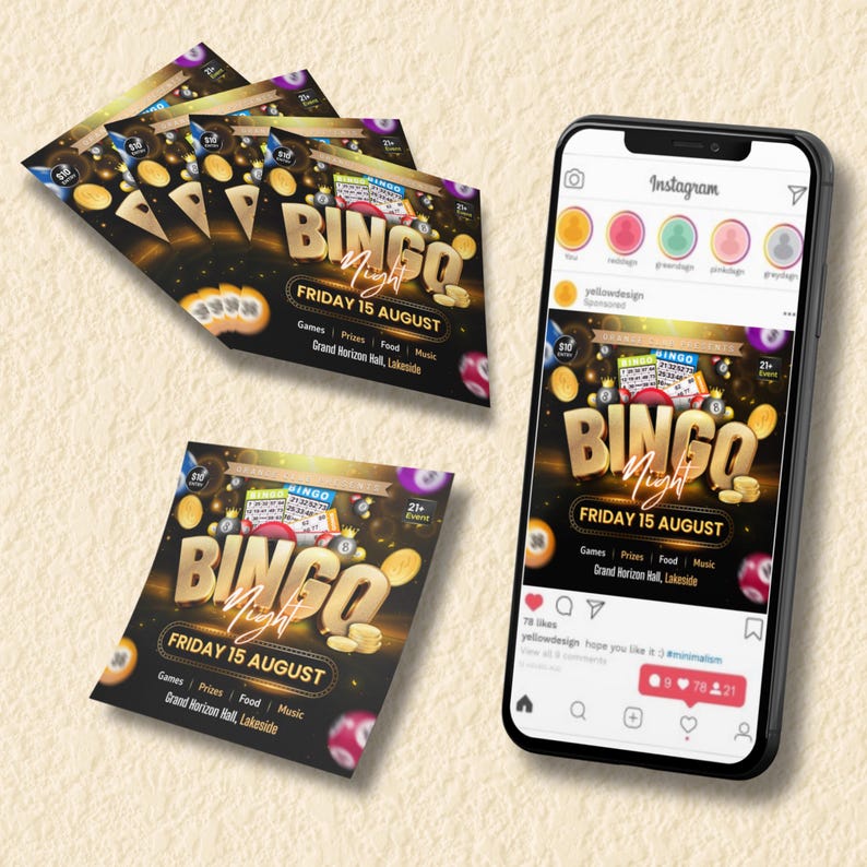 Bingo Night Flyer, Editable Canva Template, Casino Party Flyer, Club ...