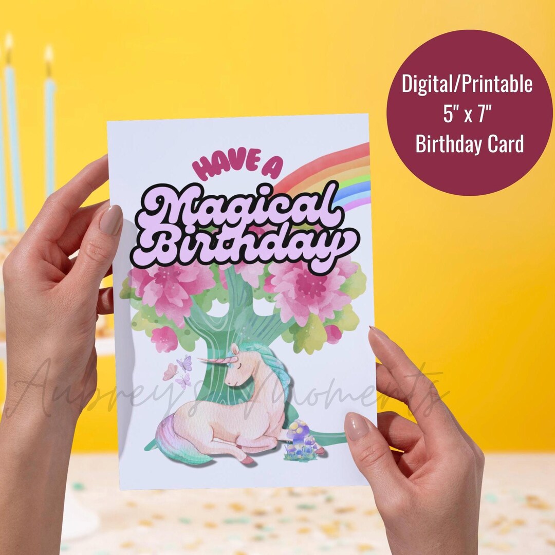 Unicorn Birthday Card: Printable Kids Party Gift (PDF Downloadable File ...