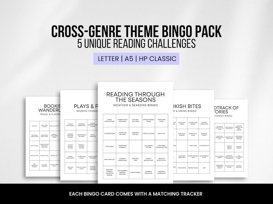 Reading Bingo | Cross Genre Challenge Cards | Book Lover Game PDF - Etsy