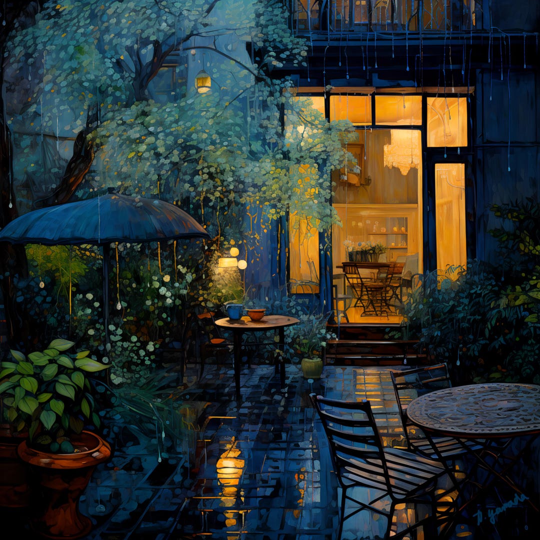 Rainy Night Courtyard Art Print : Rainy Courtyard by Kaoru Yamada - Etsy