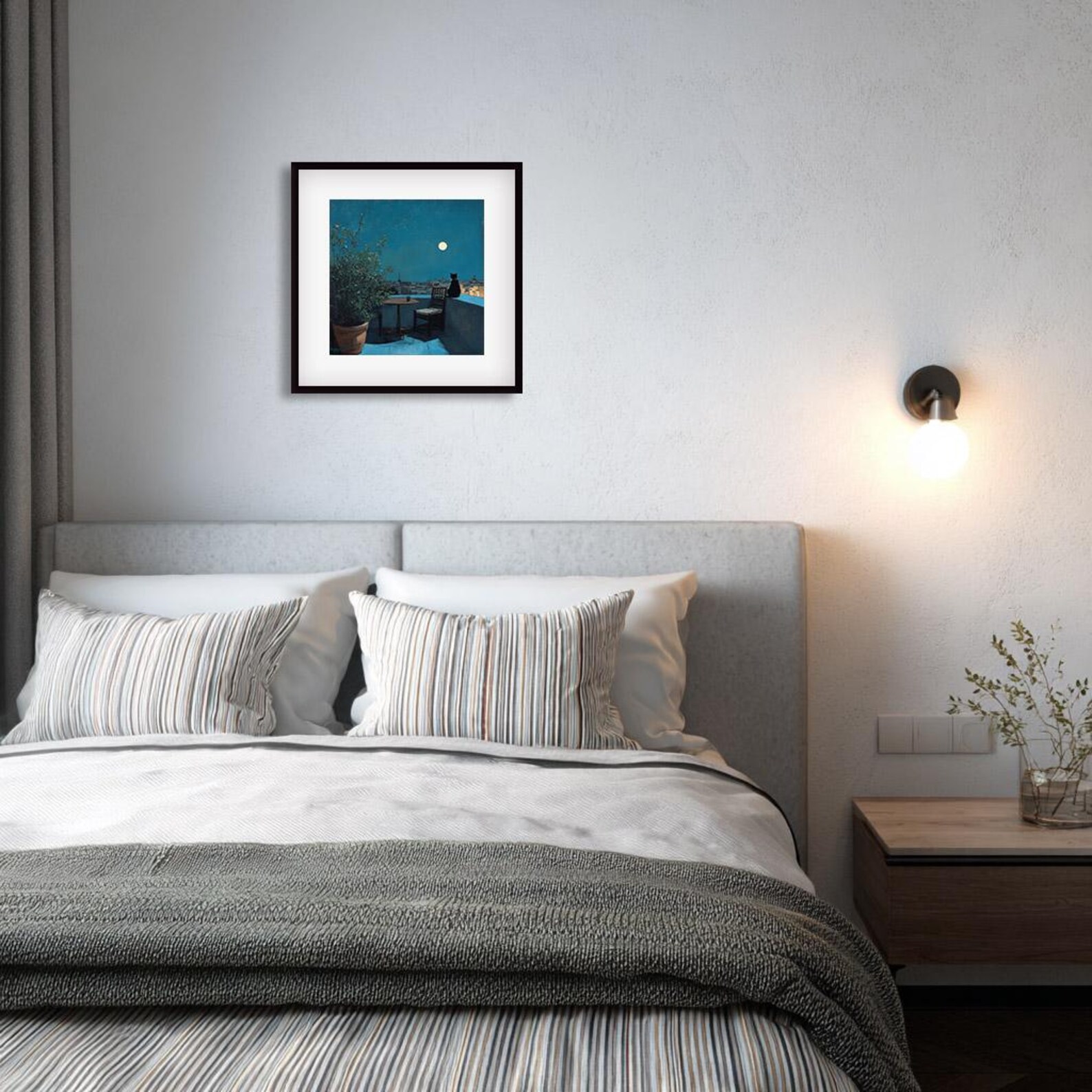 Moonlit Terrace Cat Art Print : Beside the Quiet by Kaoru Yamada - Etsy