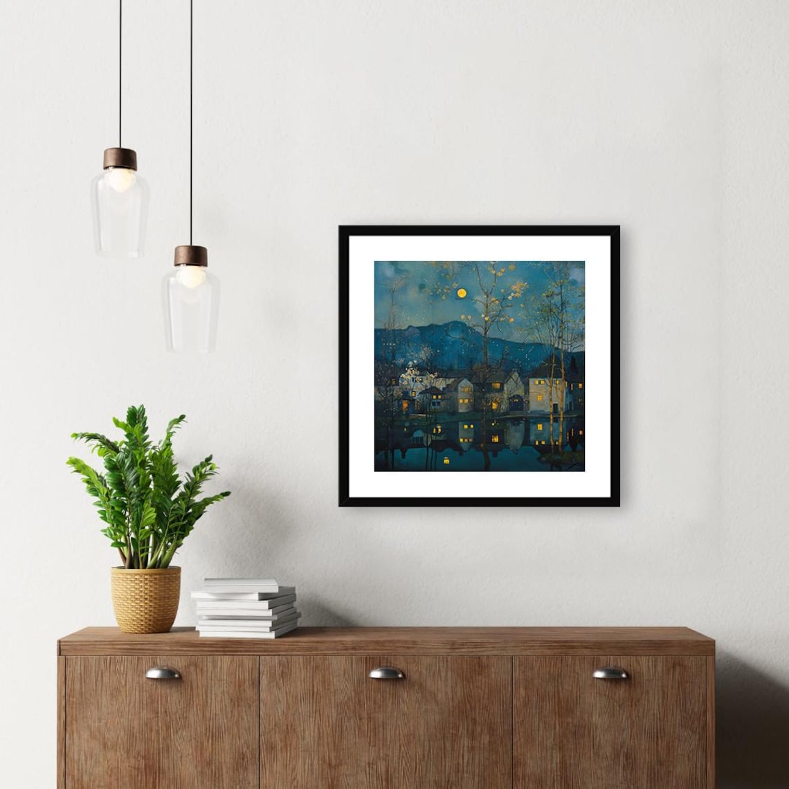 Moonlit Village Art Print : One Village Night by Kaoru Yamada - Etsy