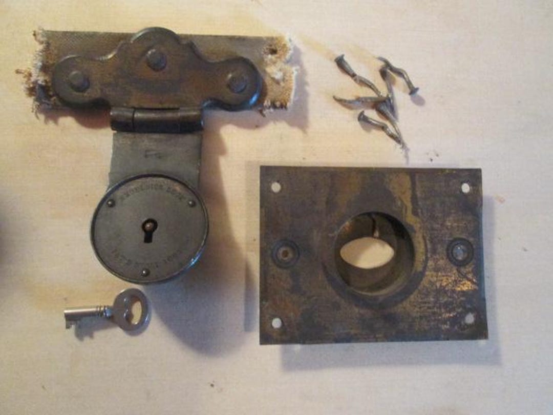 Cast and Sheet BRASS Lock and Hasp With Key for Antique Trunk 1800s ...