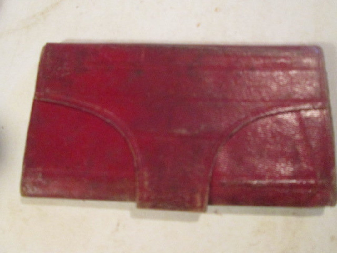 True Antique Red Leather Wallet Green Interior Victorian Mid 1800s ...