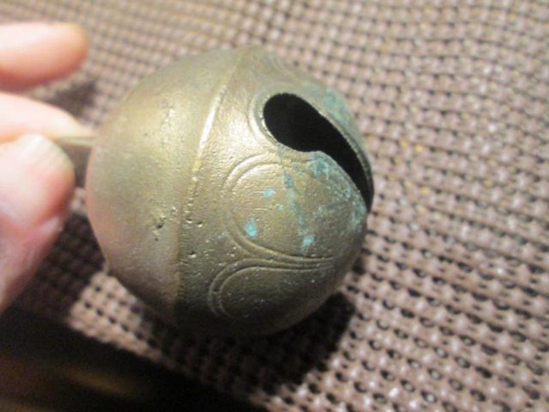 Semi Large True Antique Brass or Bronze Sleigh Bell Horse Bells Jingle ...